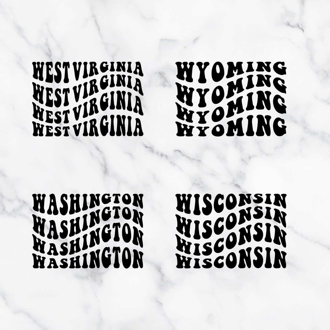 52 State Bundle Stacked Wavy Text Bundle Wavy Font Svg California Texas ...