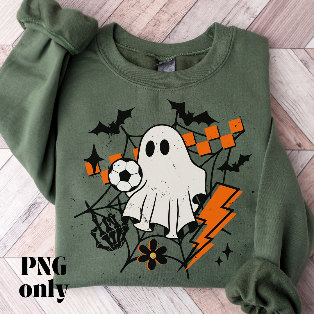Cute Ghost Playing Soccer Png, Retro Halloween Png, Vintage Fall Png, Distressed Png, Trendy ...