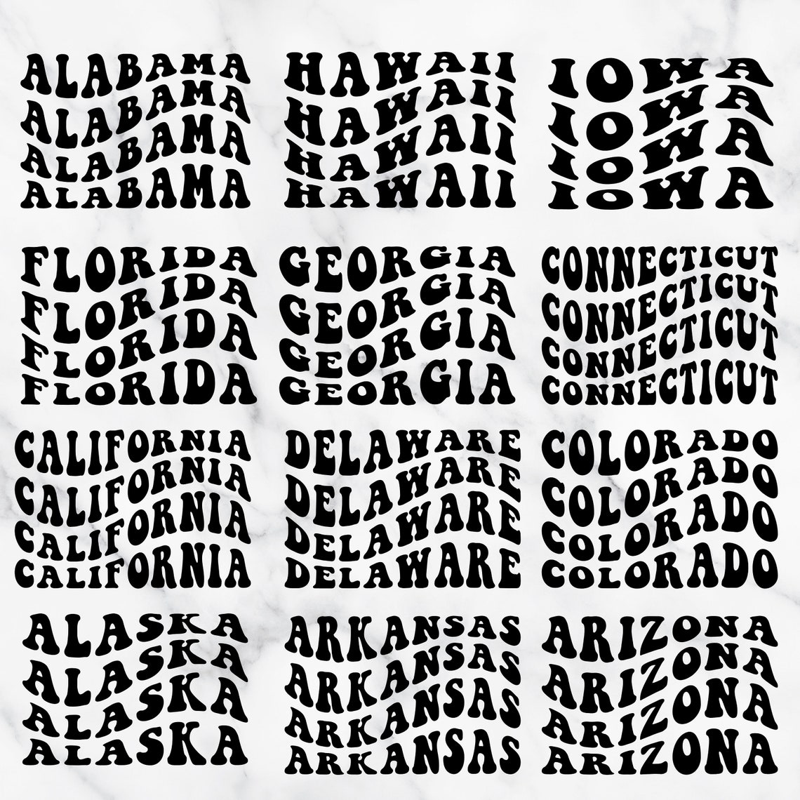 52 State Bundle Stacked Wavy Text Bundle Wavy Font Svg - Etsy