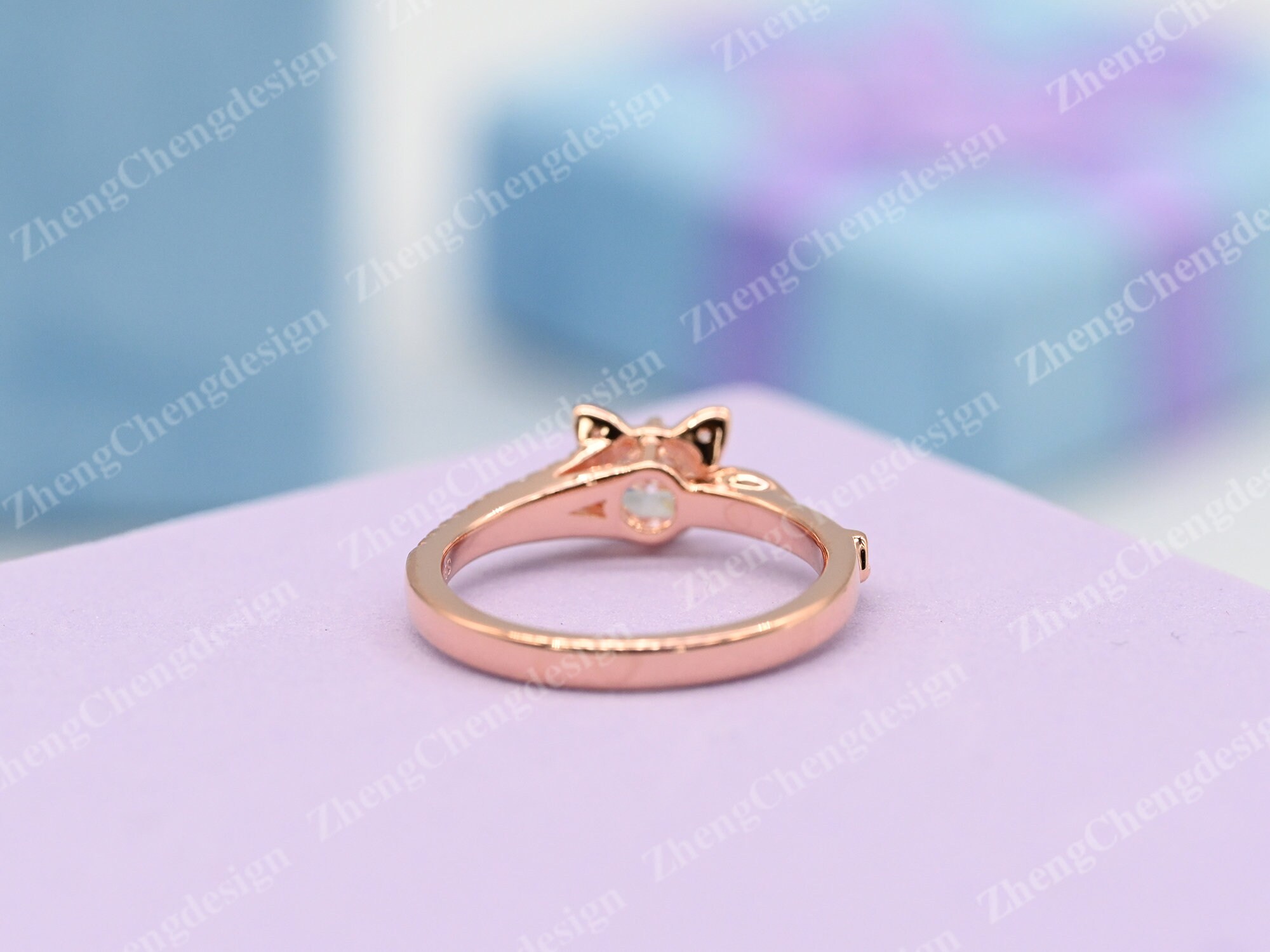 Cat Ring Unique Cat Ear Design Pet Ring Round Cut Moissanite - Etsy