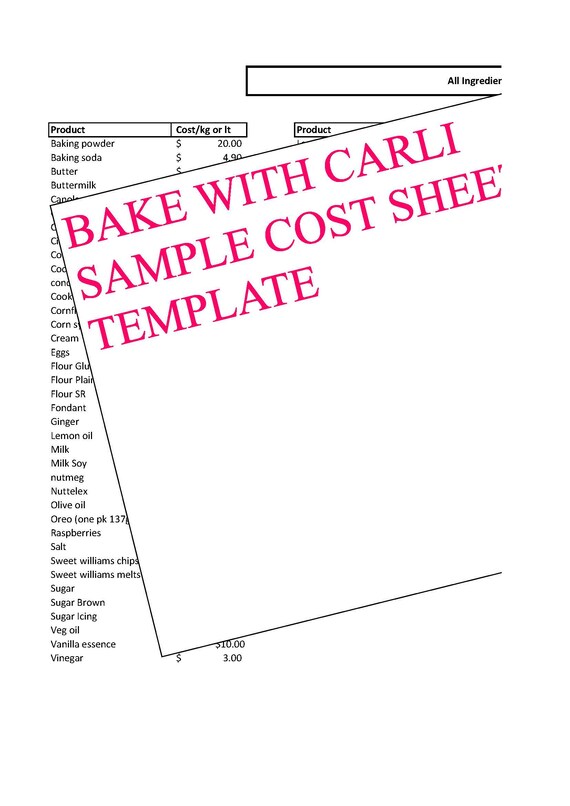 Food Business Sample Cost Sheet Template EXCEL | Etsy