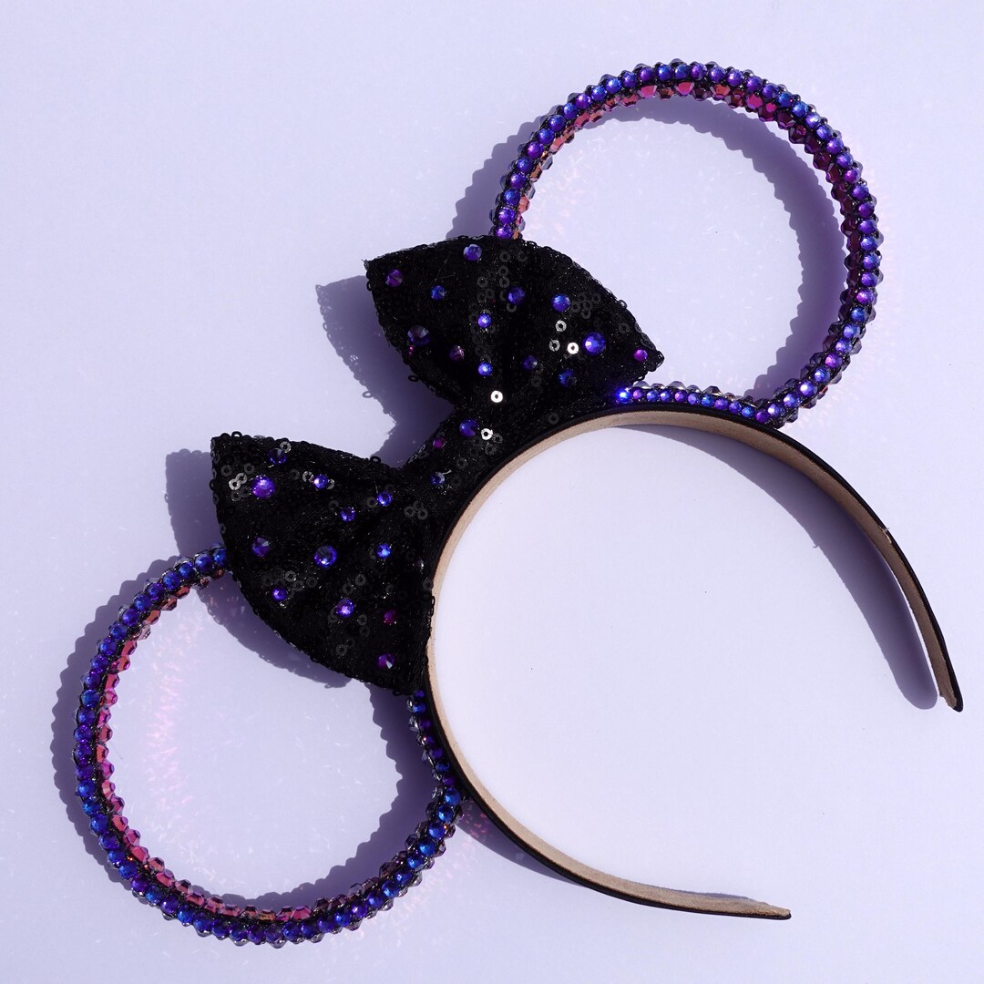Crystal Mickey Mouse Ears Midnight Iridescent Purple All Sides Covered ...