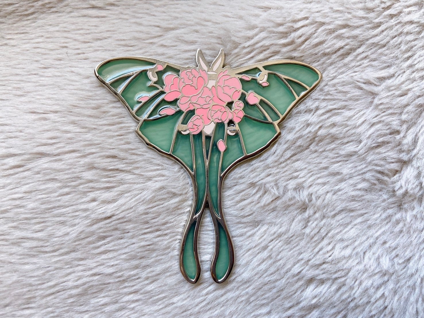 Mint Floral Luna Moth Pin - Etsy
