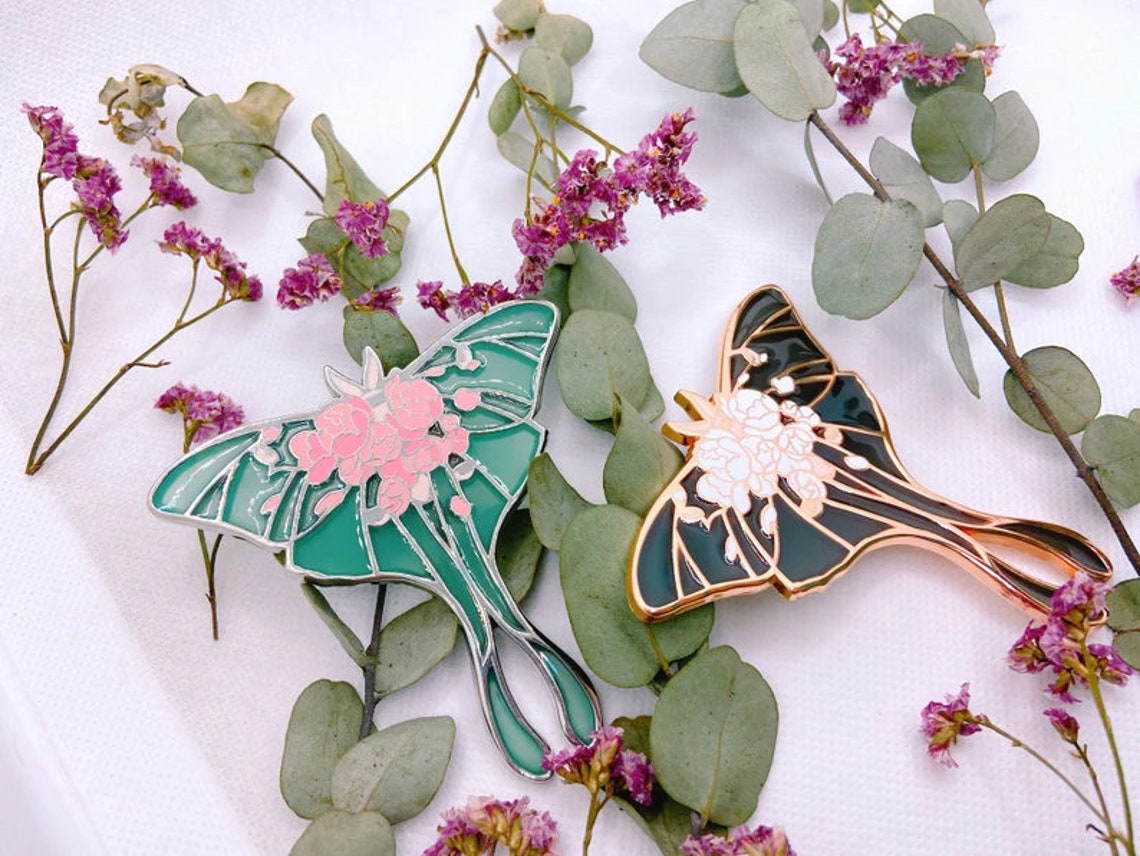 Mint Floral Luna Moth Pin - Etsy