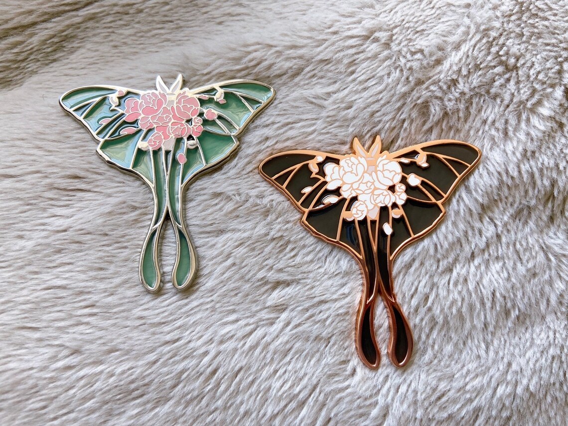 Mint Floral Luna Moth Pin - Etsy