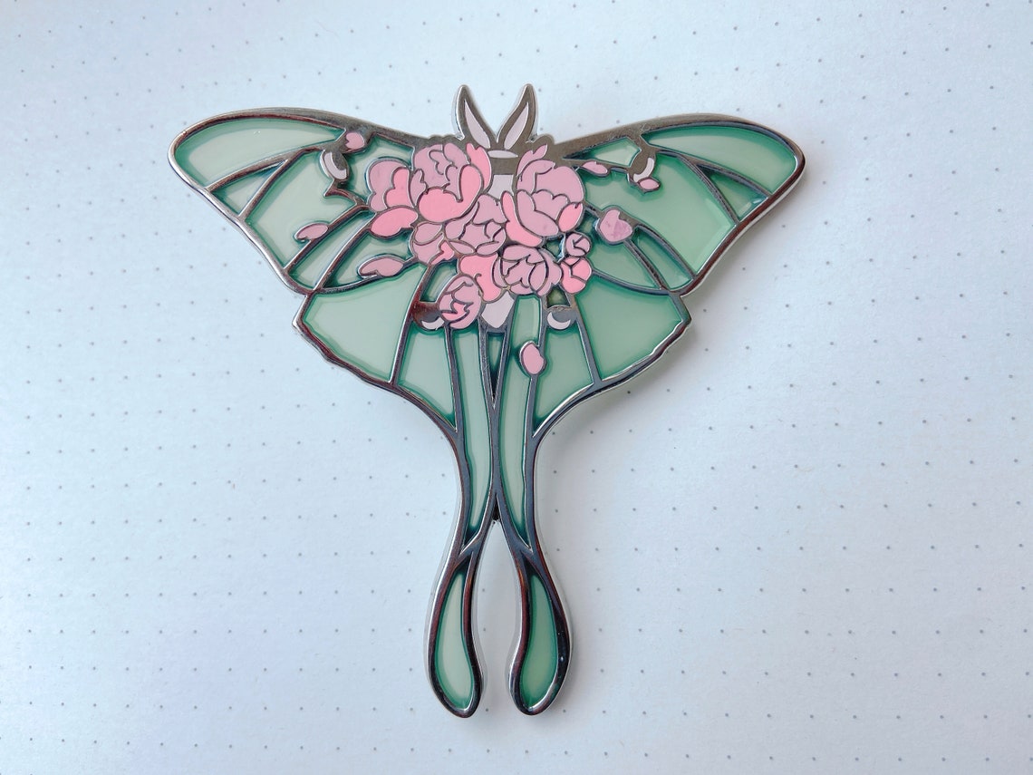 Mint Floral Luna Moth Pin - Etsy