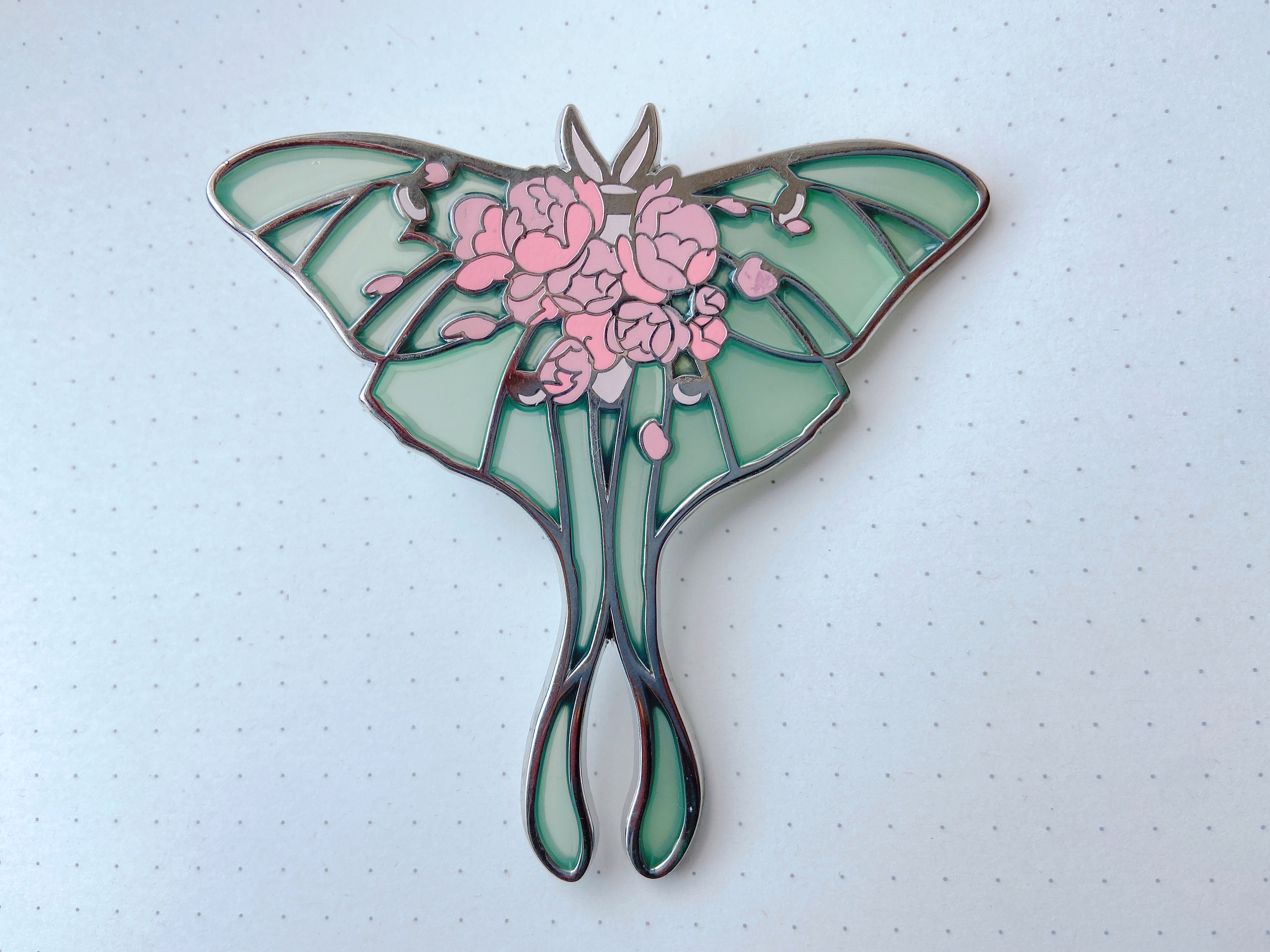 Mint Floral Luna Moth Pin - Etsy