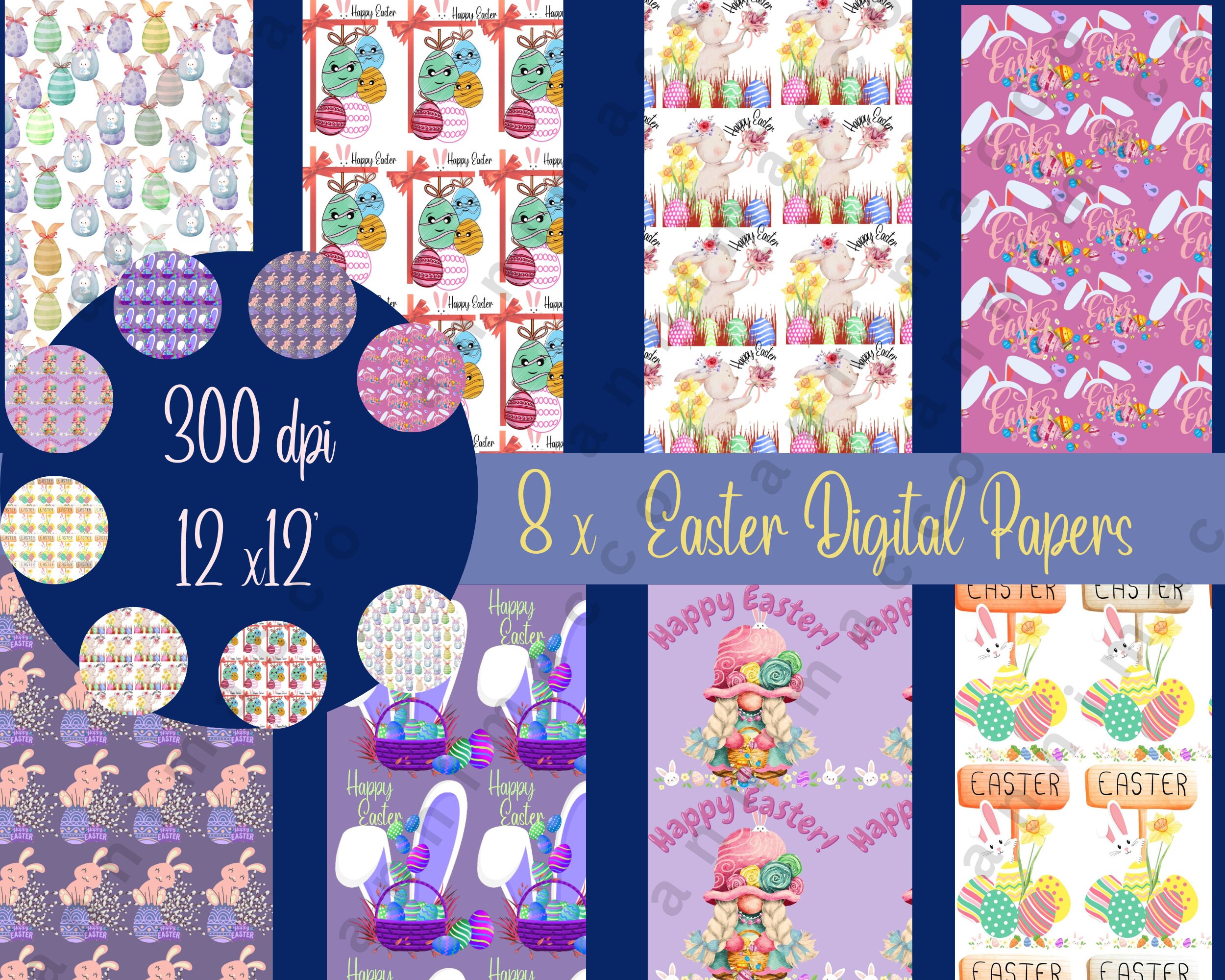 Easter Digital Papers X 8,easter Paper Pack, Easter Bunny Digital Paper ...