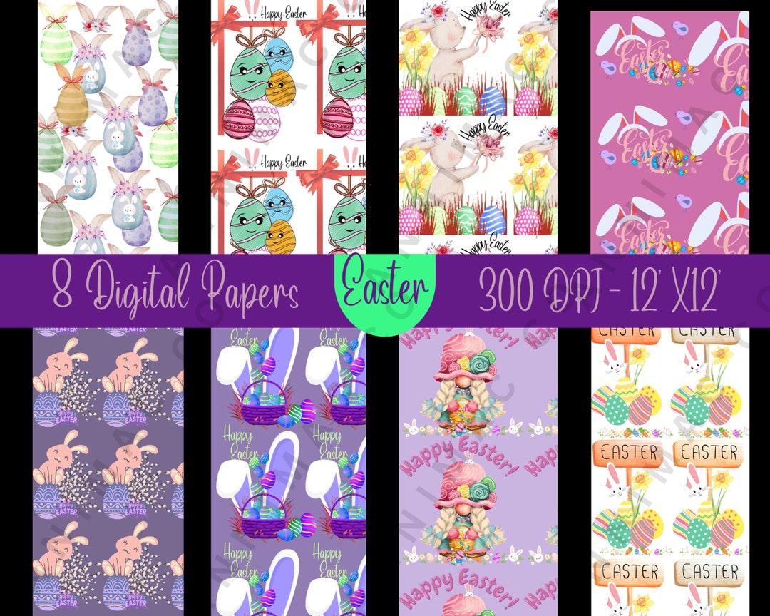 Easter Digital Papers X 8,easter Paper Pack, Easter Bunny Digital Paper ...