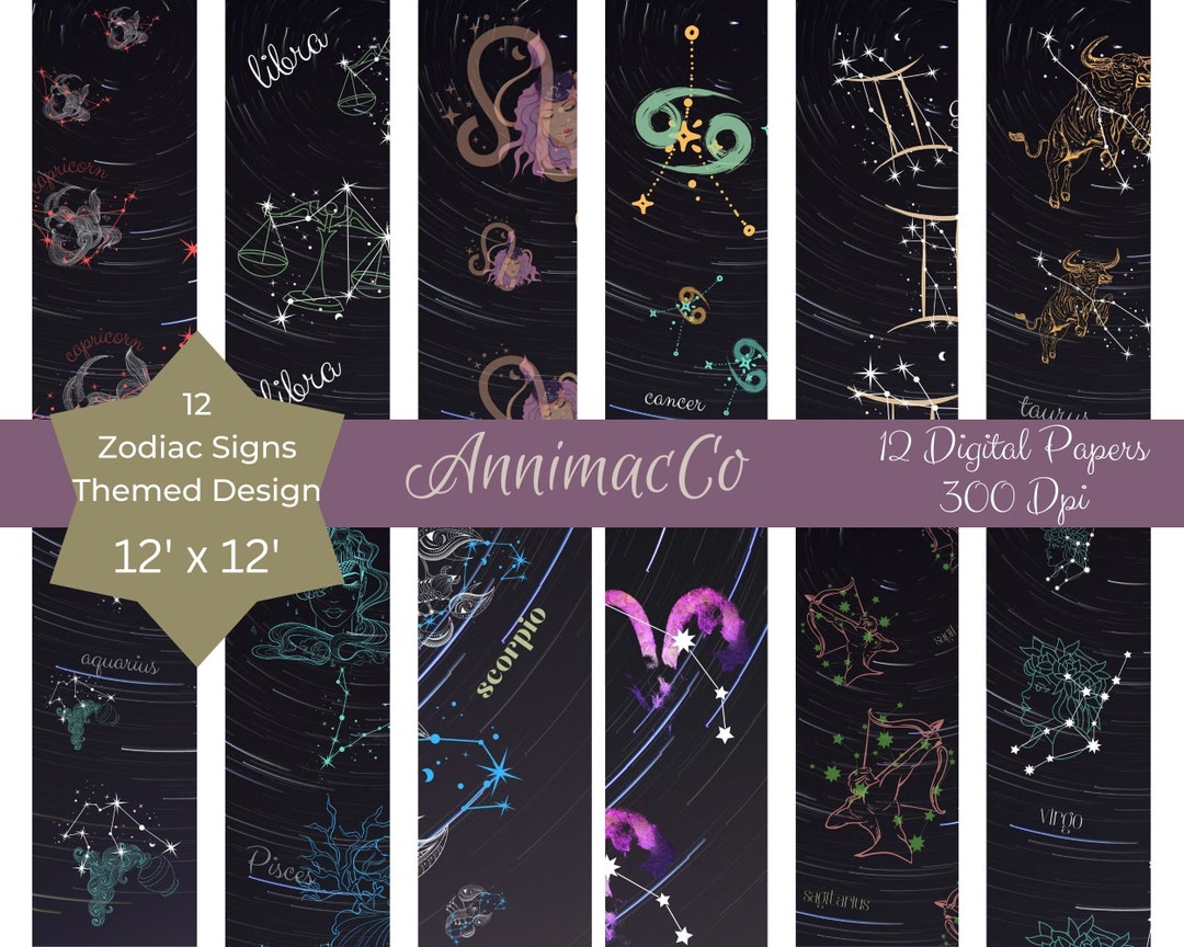 Zodiac Designed Digital Papers X 12 , Instant Download, 12x12 JPG ...