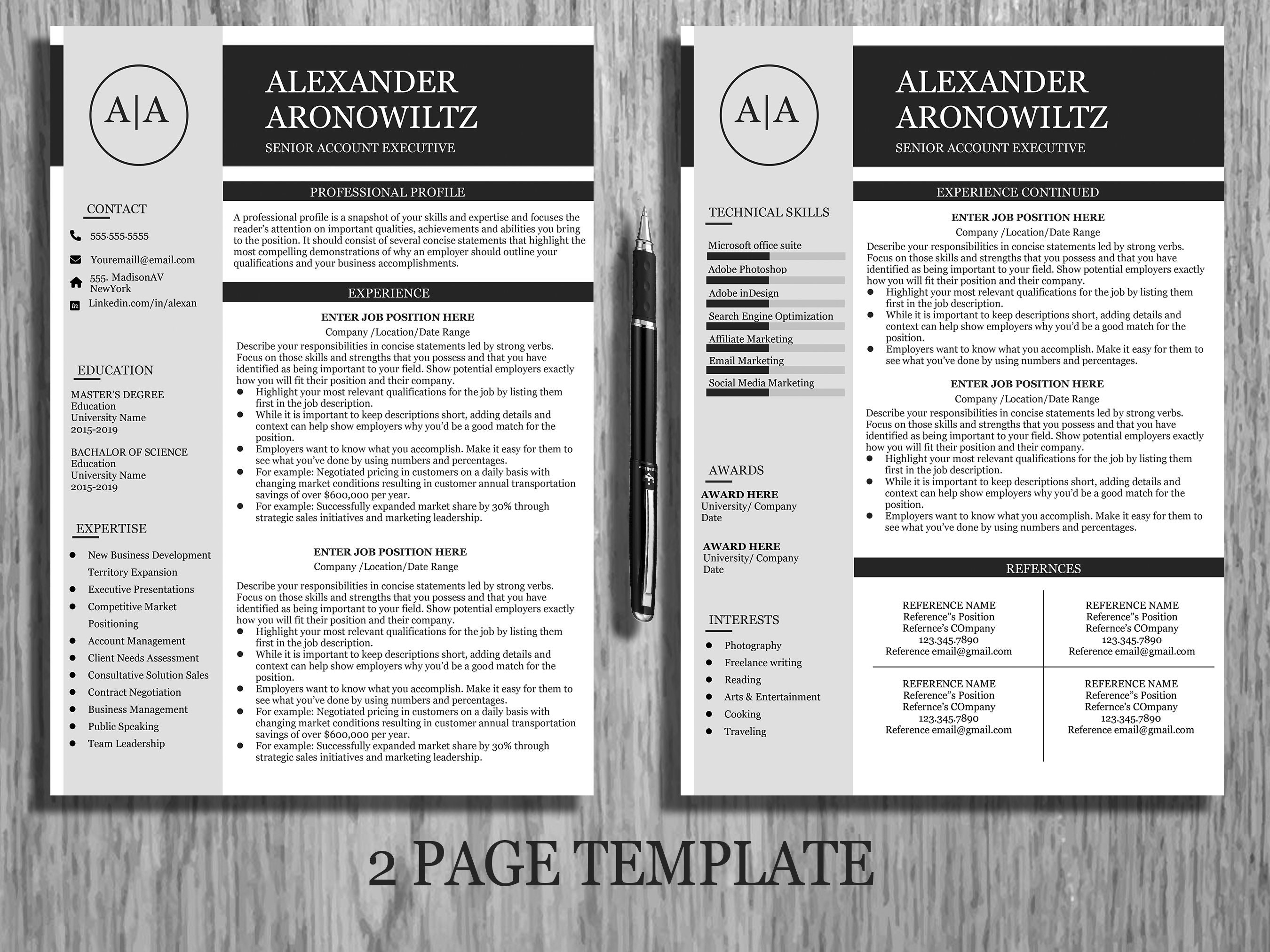 Professional Resume Template| Easy to Use Template - Etsy
