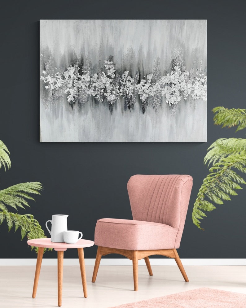 Silver Abstract Pictures, Bling Art, Silver Leaf Canvas. Glitter Art ...