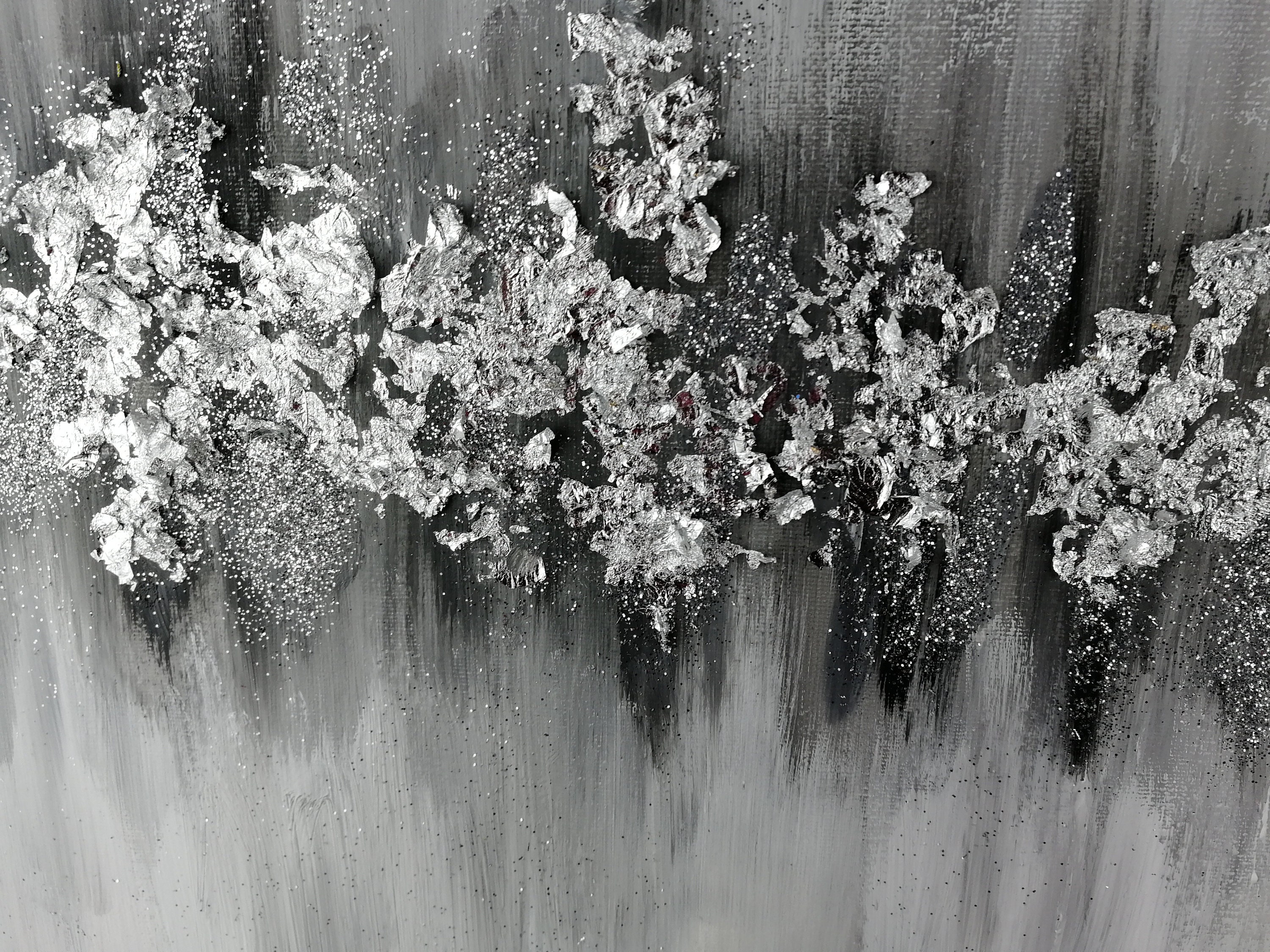 Silver Abstract Pictures, Bling Art, Silver Leaf Canvas. Glitter Art ...