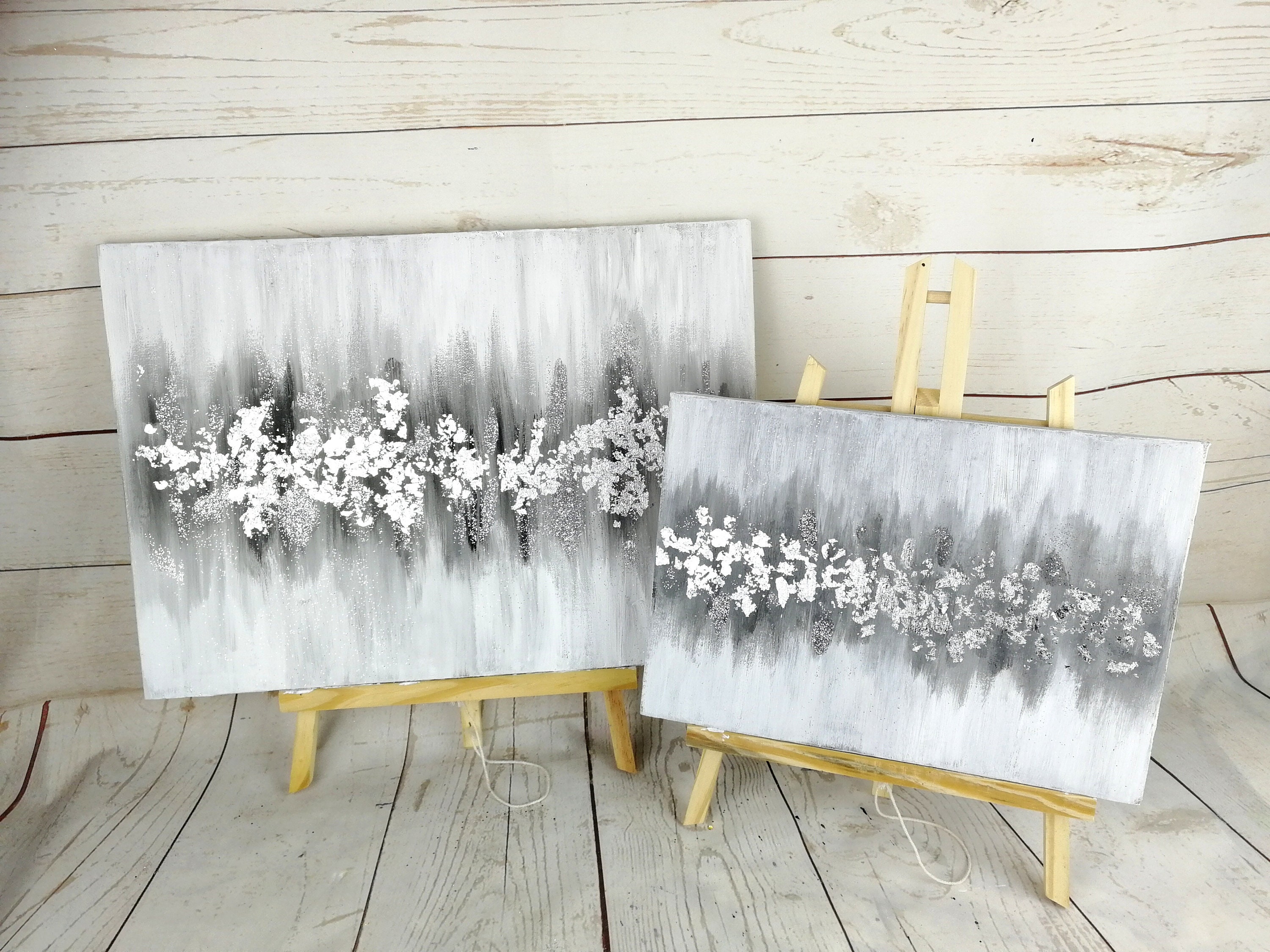 Silver Abstract Pictures, Bling Art, Silver Leaf Canvas. Glitter Art ...