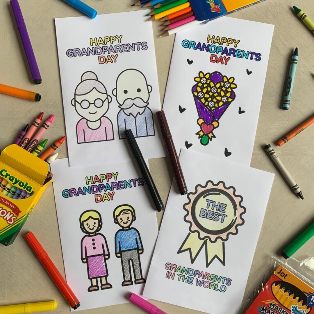 Grandparents Day Coloring Cards - Etsy
