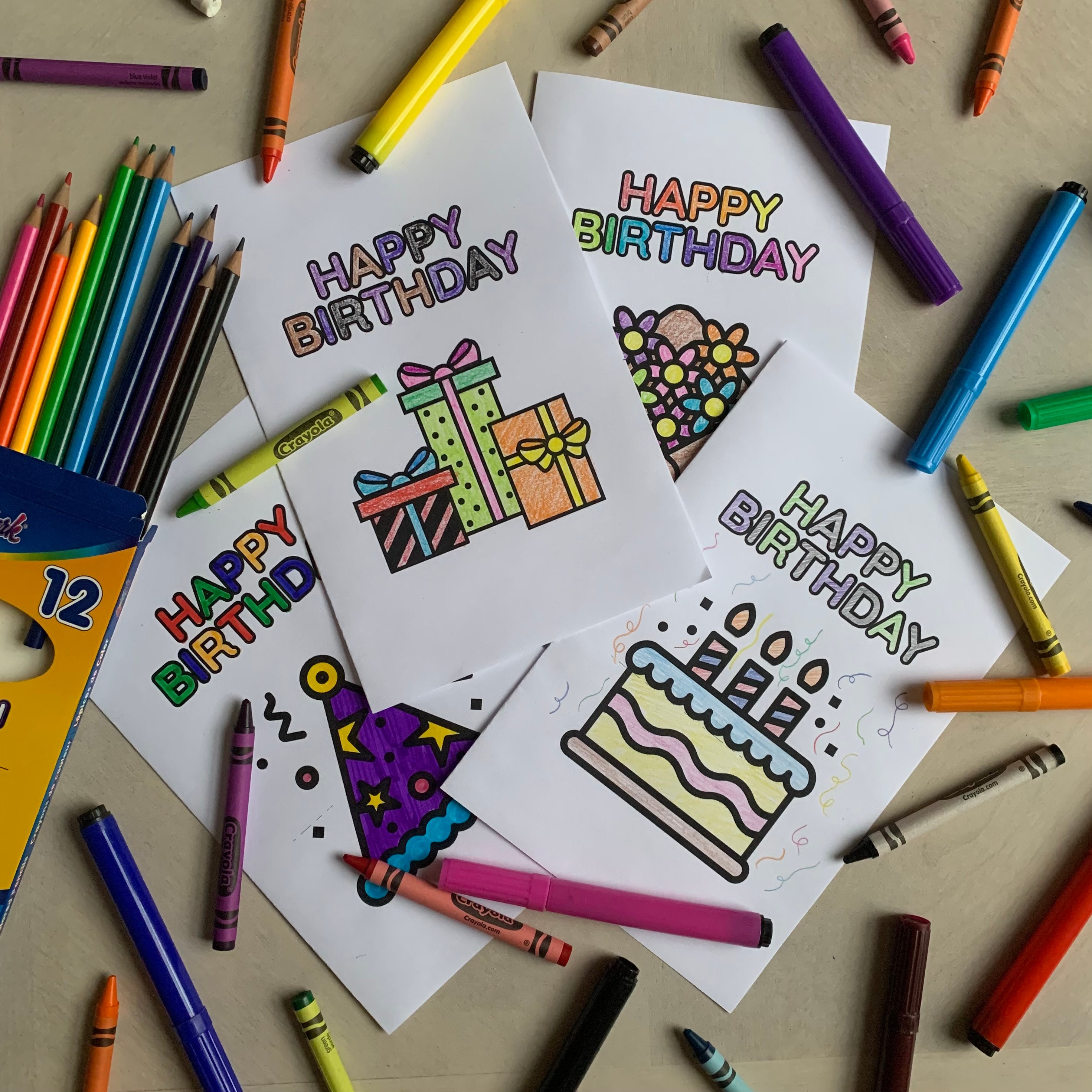 Birthday Coloring Cards With Coloring Supplies - Etsy