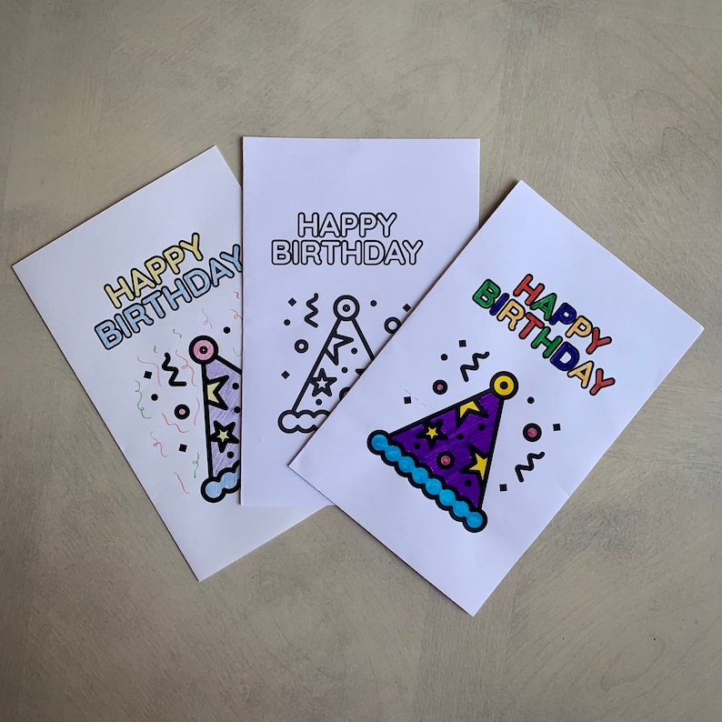 Birthday Coloring Cards With Coloring Supplies - Etsy