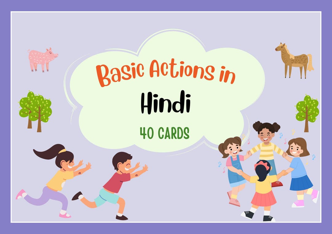 Hindi Language Flashcards for Kids | 40 Basic Action Words ...