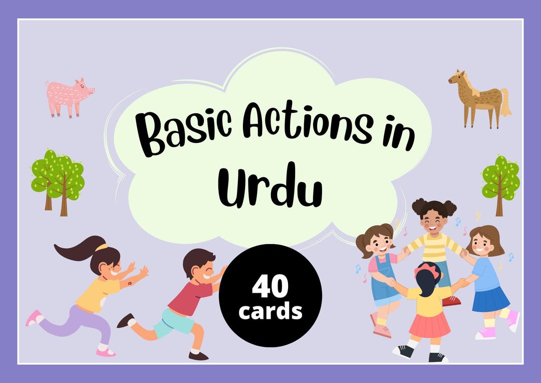 Urdu Language Flashcards for Kids | 40 Basic Action Words | Educational ...