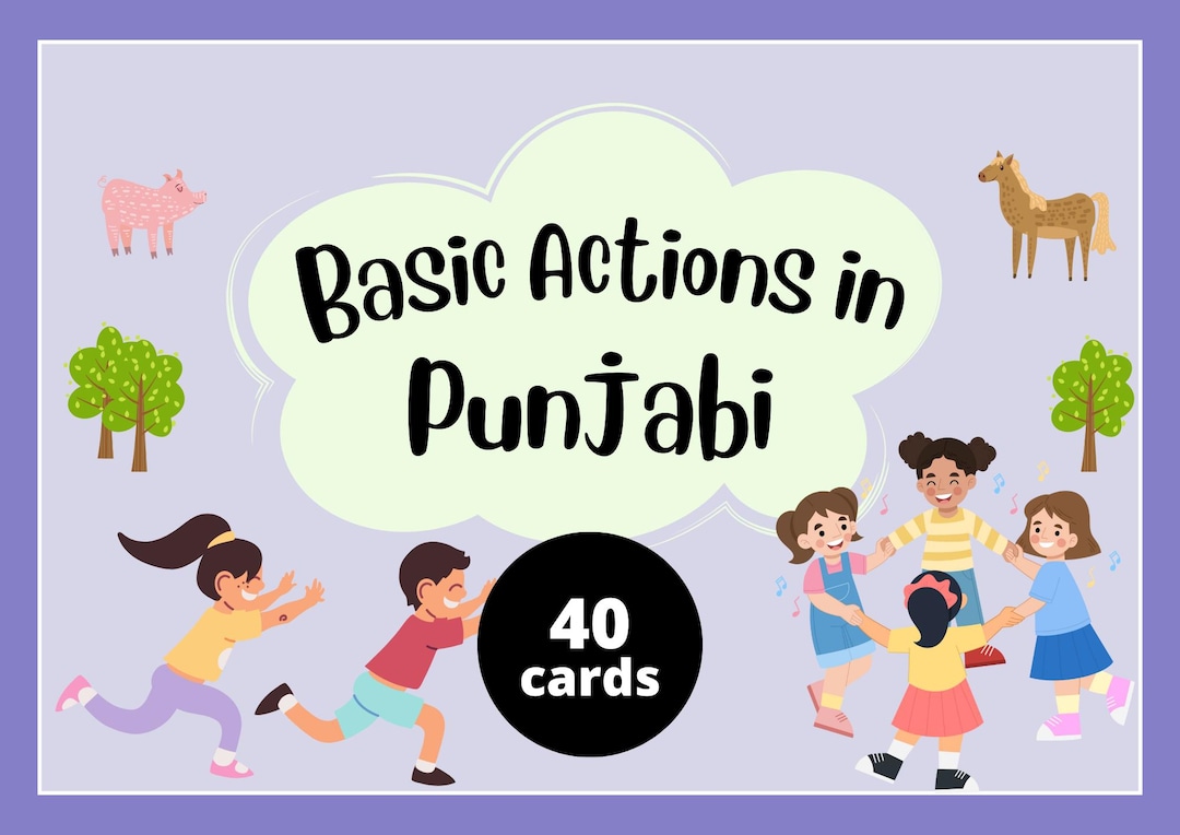 Punjabi Verb Flashcards for Kids | 40 Basic Action Words | Educational ...