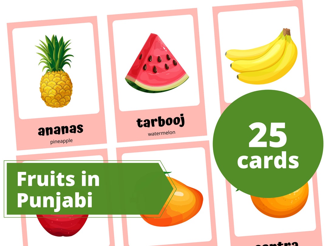 Punjabi Flashcards, Learn English/punjabi Fruits, 25 Punjabi Flash ...