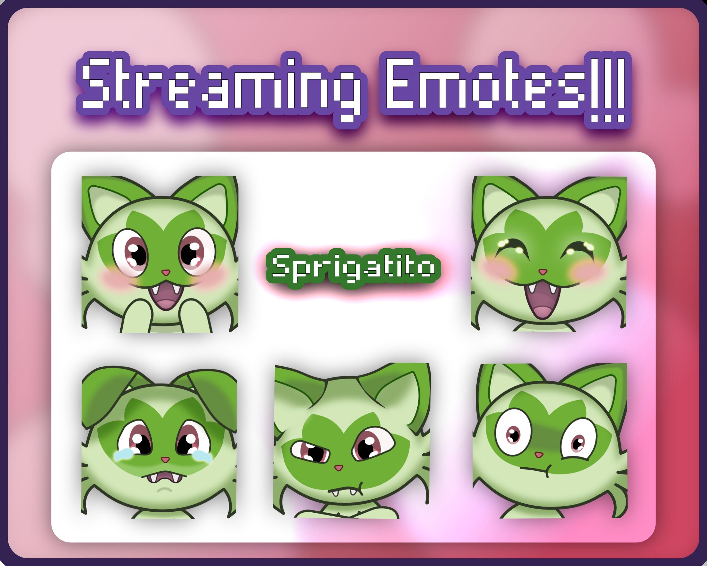 Pack of 5 Cute Sprigatito Twitch Emotes Take Your Twitch Stream to the ...