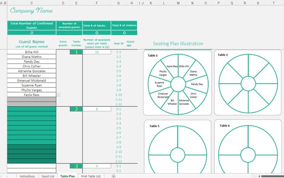 Event Seating Planner in Excel - Etsy