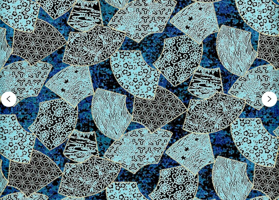 PATTERNED FANS: Blue/gold Asian Japanese Fabric Half Yard - Etsy