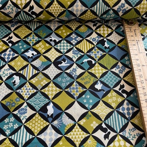 Cat - HACHIWARE ROMANCE - Green - Asian Japanese Fabric - Half Yard ...