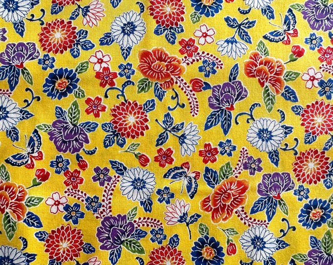 Okinawa Bingata Fabric - Flowers & Butterflies: Yellow - Half Yard ...