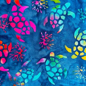 SEA TURTLE HONU - Batik - Navy Blue - Hawaiian Asian Fabric - Half Yard ...
