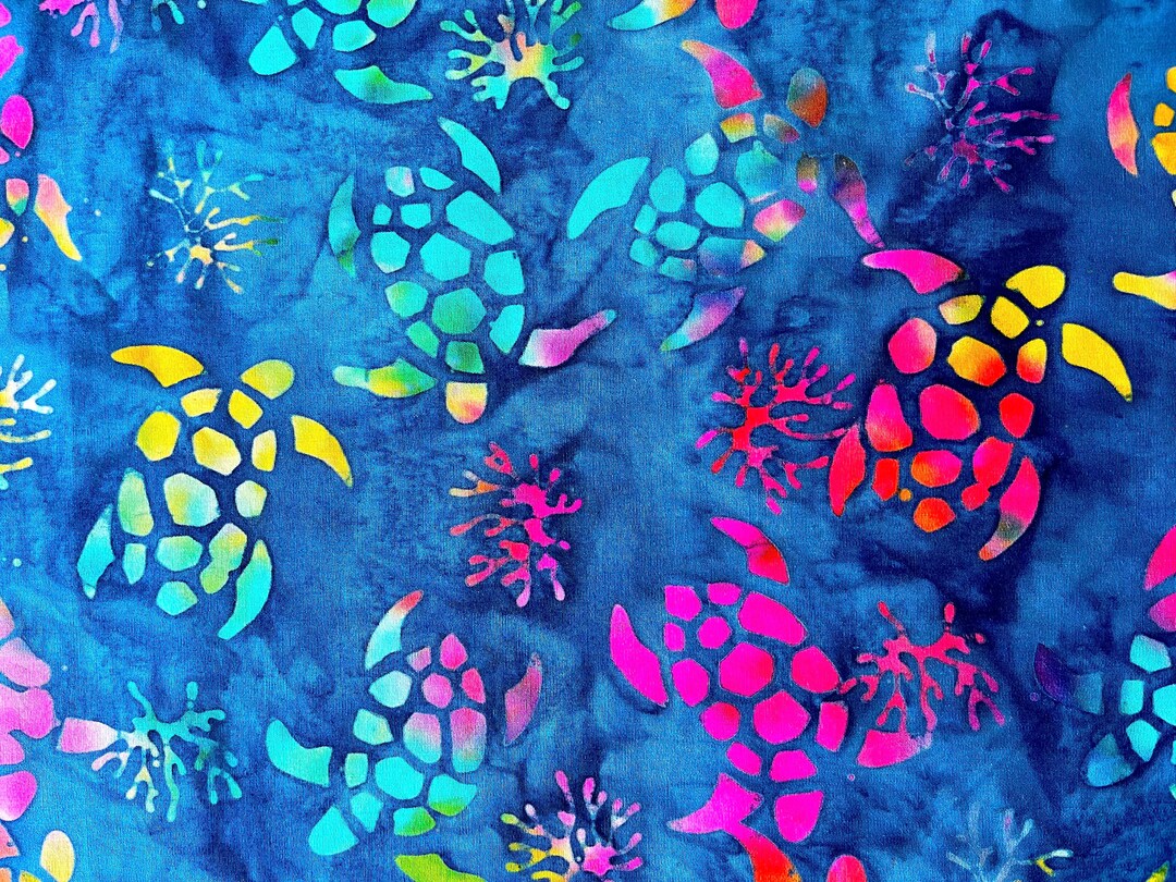 SEA TURTLE HONU - Batik - Navy Blue - Hawaiian Asian Fabric - Half Yard ...