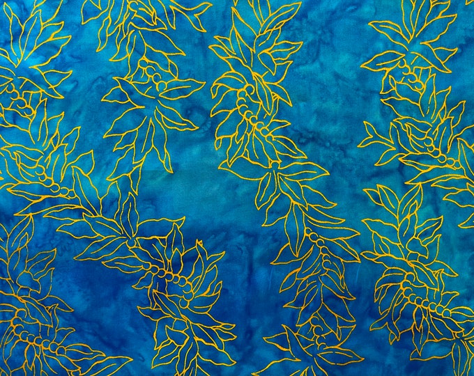 Hawaiian Lei - Batik - Blue W/gold Cotton - Hand Painted - Half Yard - Etsy