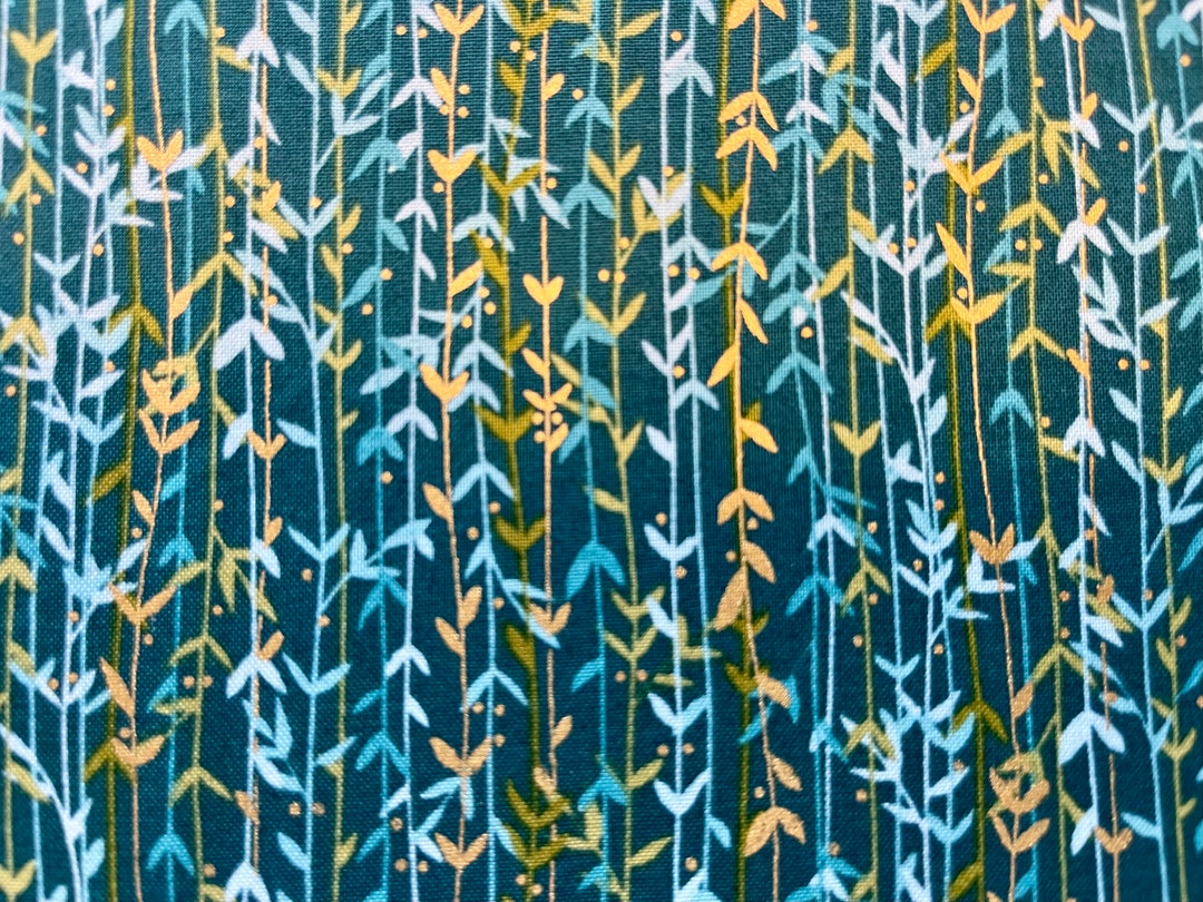 LEAF STRIPE - Teal/gold Asian Fabric Hikari by Makower UK - Half Yard ...
