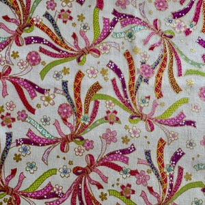 Ribbon “noshi” & Flowers - White/gold - Japanese Fabric - HALF YARD ...