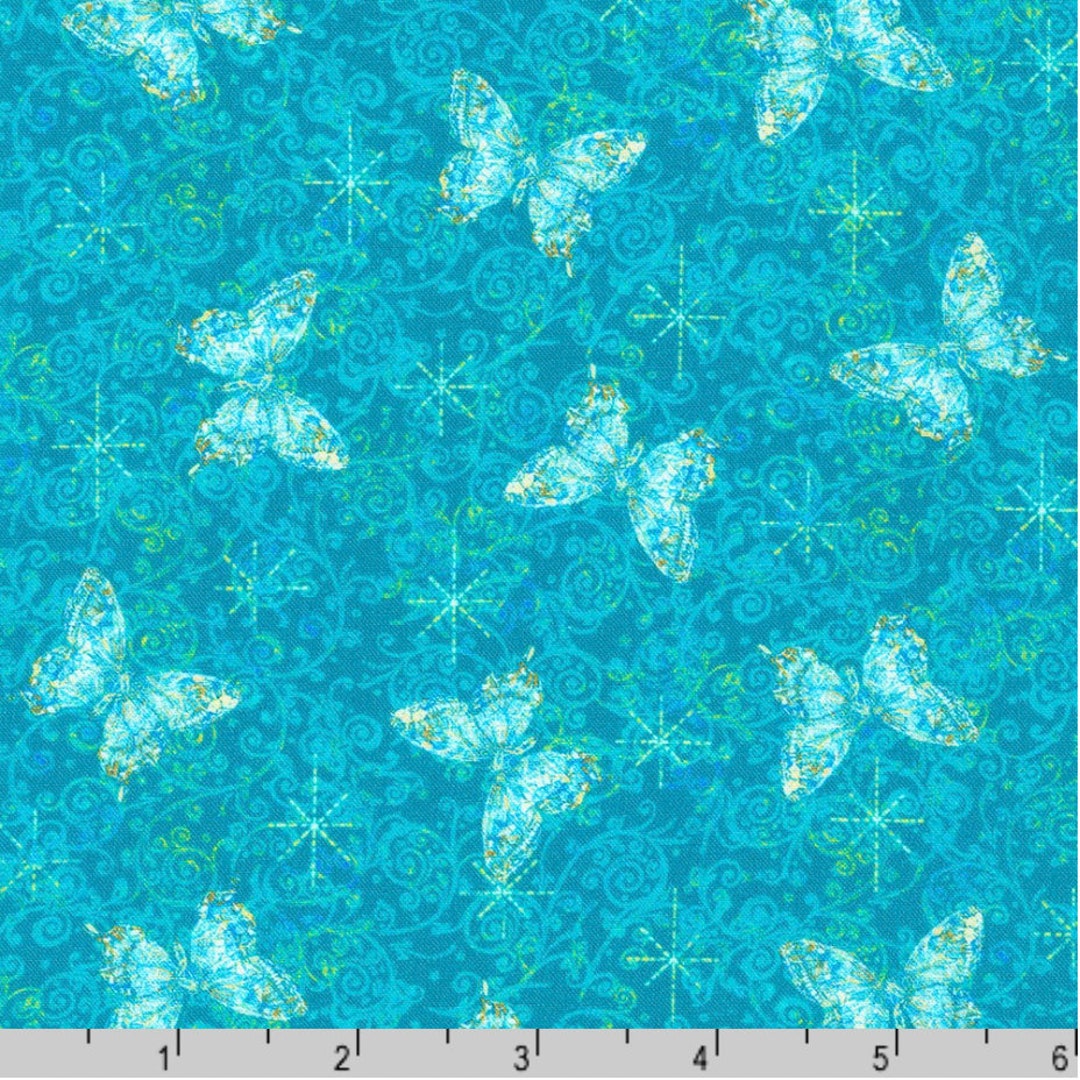 SALE! BUTTERFLIES : Aqua/teal Asian Fabric - by the 1/2 Yard - Secret ...