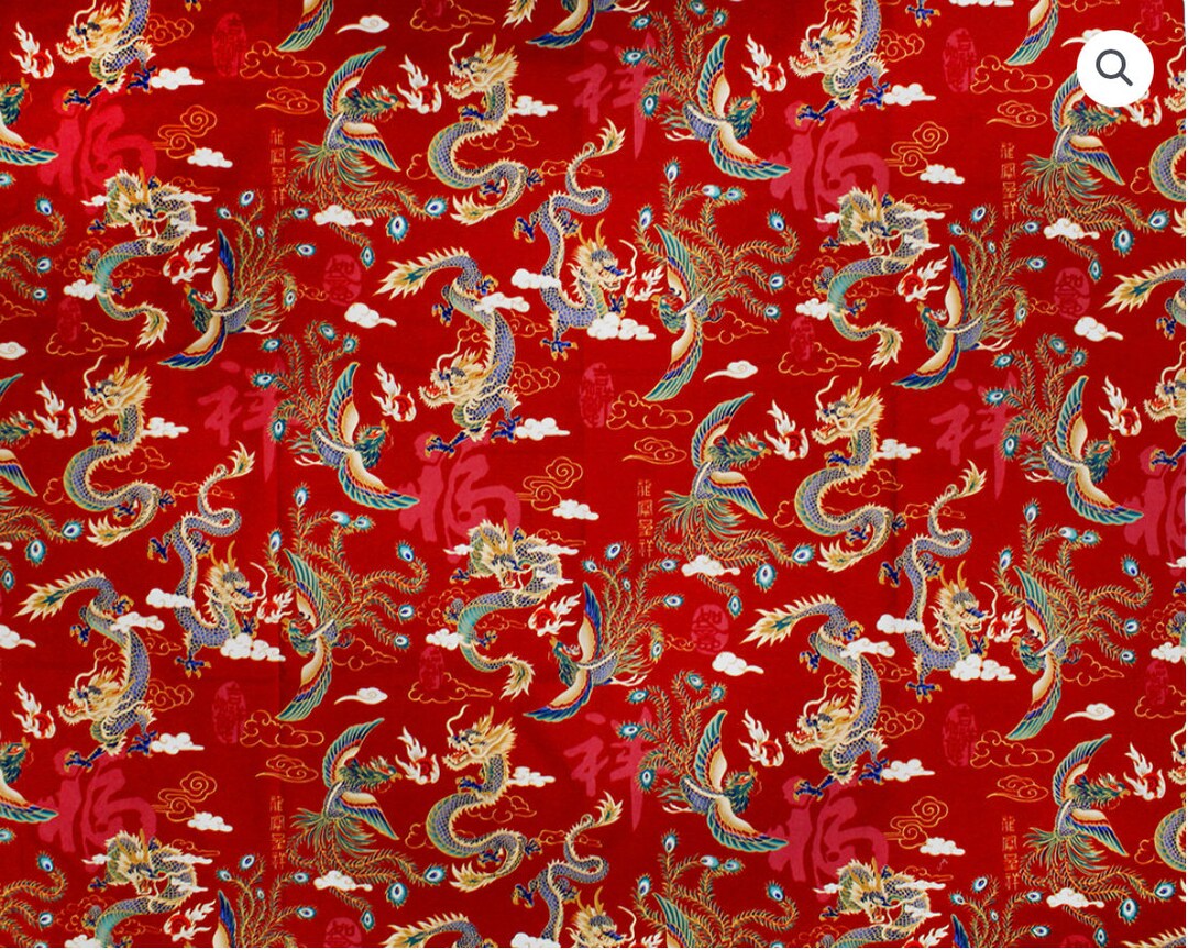Dragon & Phoenix: Red - Asian Fabric (by the Yard) Cotton 100% ...