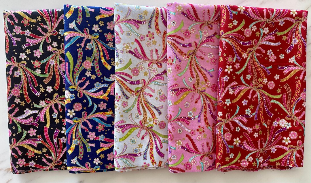 5 Fat Eighth Bundle - Ribbon “noshi” & Flowers - Cotton 100% - Made in ...