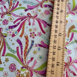 Ribbon “noshi” & Flowers - White/gold - Japanese Fabric - HALF YARD ...