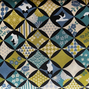 Cat - HACHIWARE ROMANCE - Green - Asian Japanese Fabric - Half Yard ...