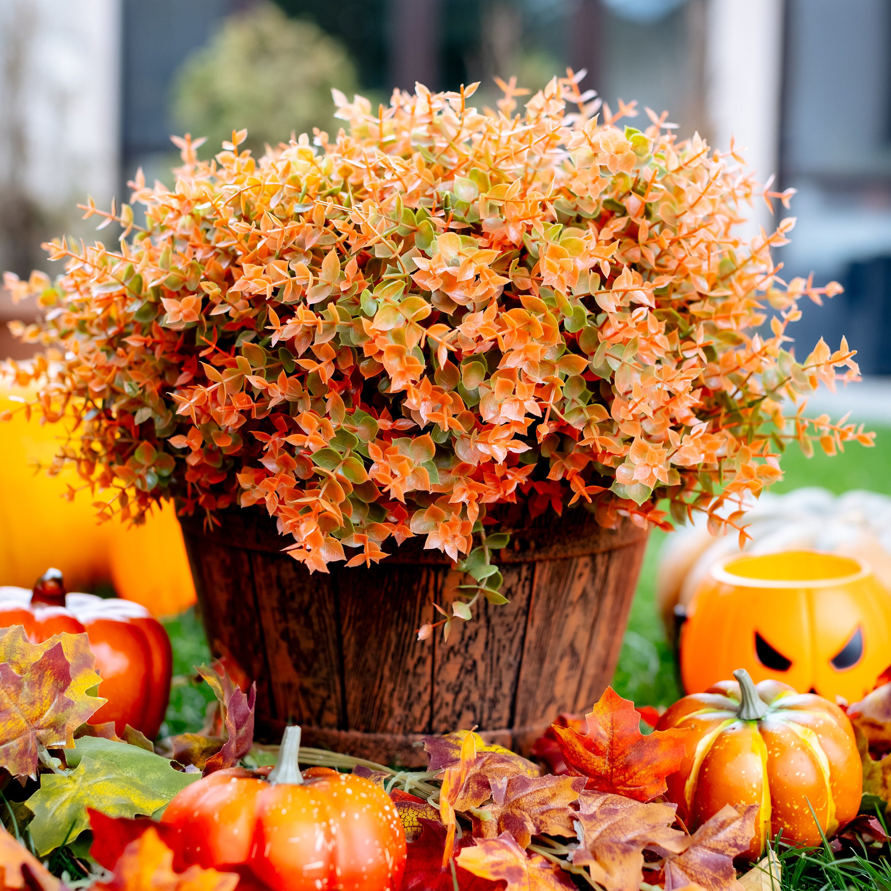 Artificial Mums Fake Flowers for Outsoors Outside Face Fake UV Resistant No Fade Faux Shrubs Home Garden Green Orange Etsy