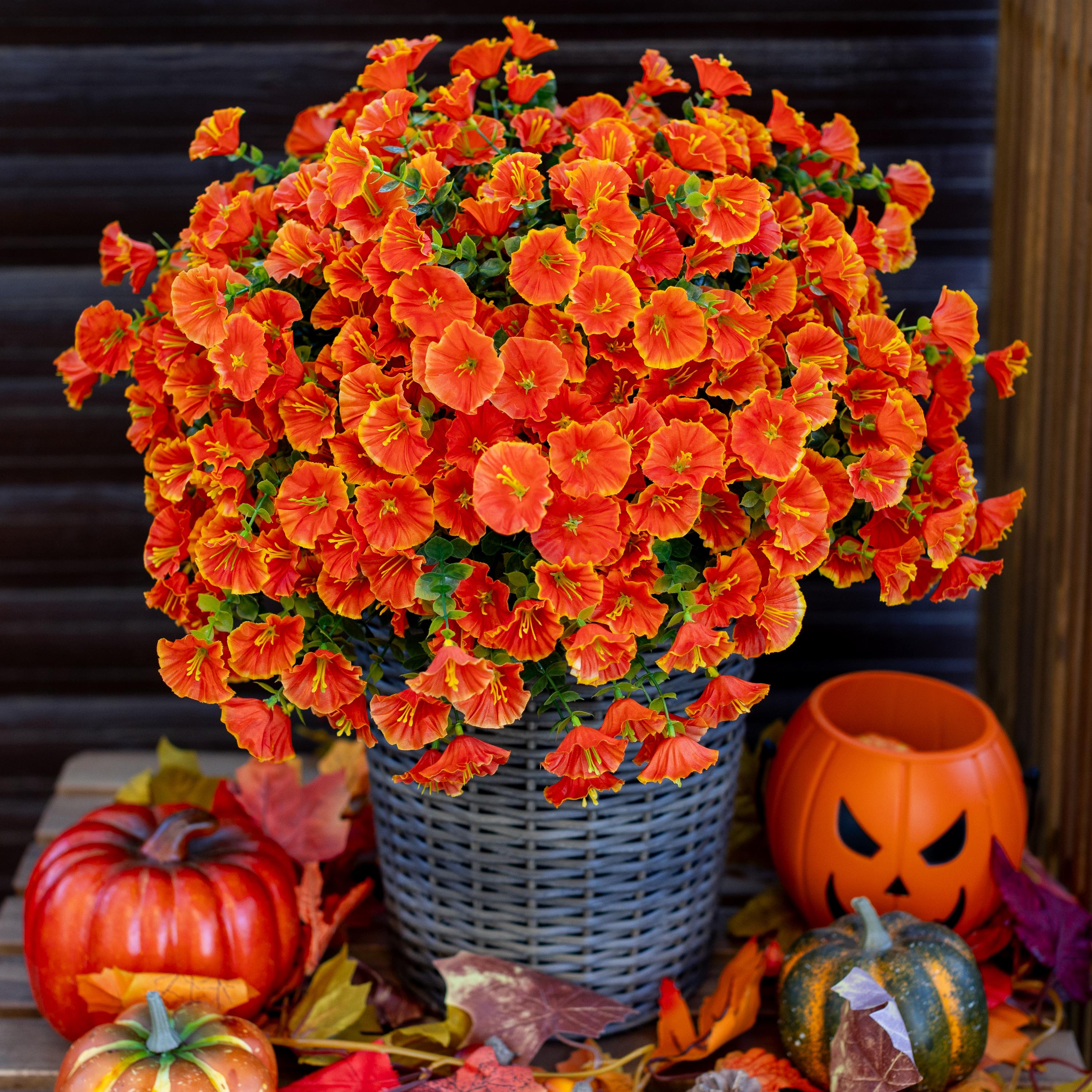 Artificial Mums Flowers: UV Resistant Outdoor Fall Decor - Orange ...