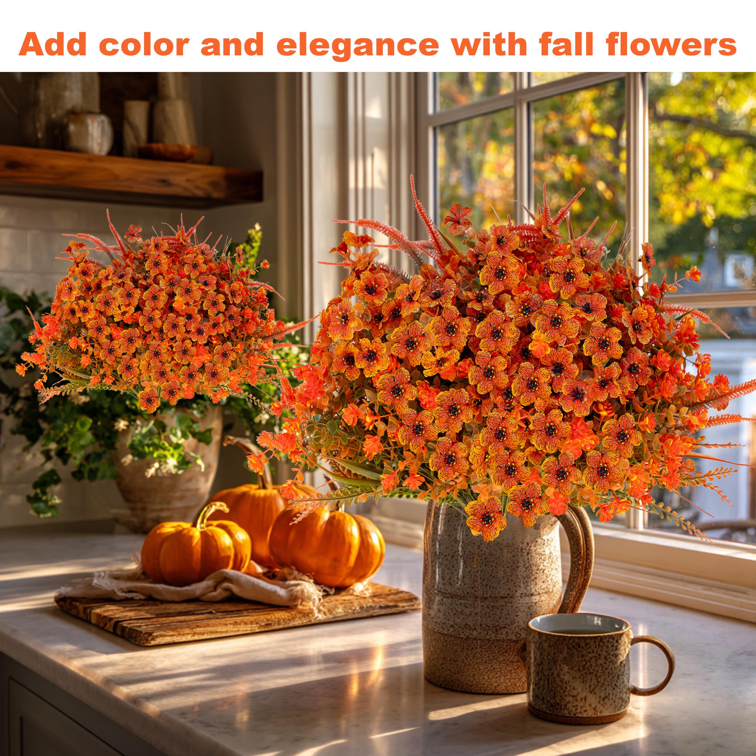 Artificial Mums Flowers: UV Resistant Outdoor Fall Decor - Orange ...