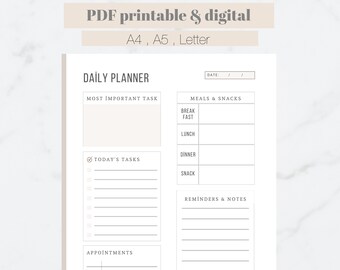 Printable Daily Planner Minimalist A4, A5, Letter, PDF - Etsy