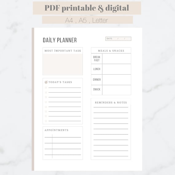 Minimalist Daily Planner Printable Instant Download | Etsy