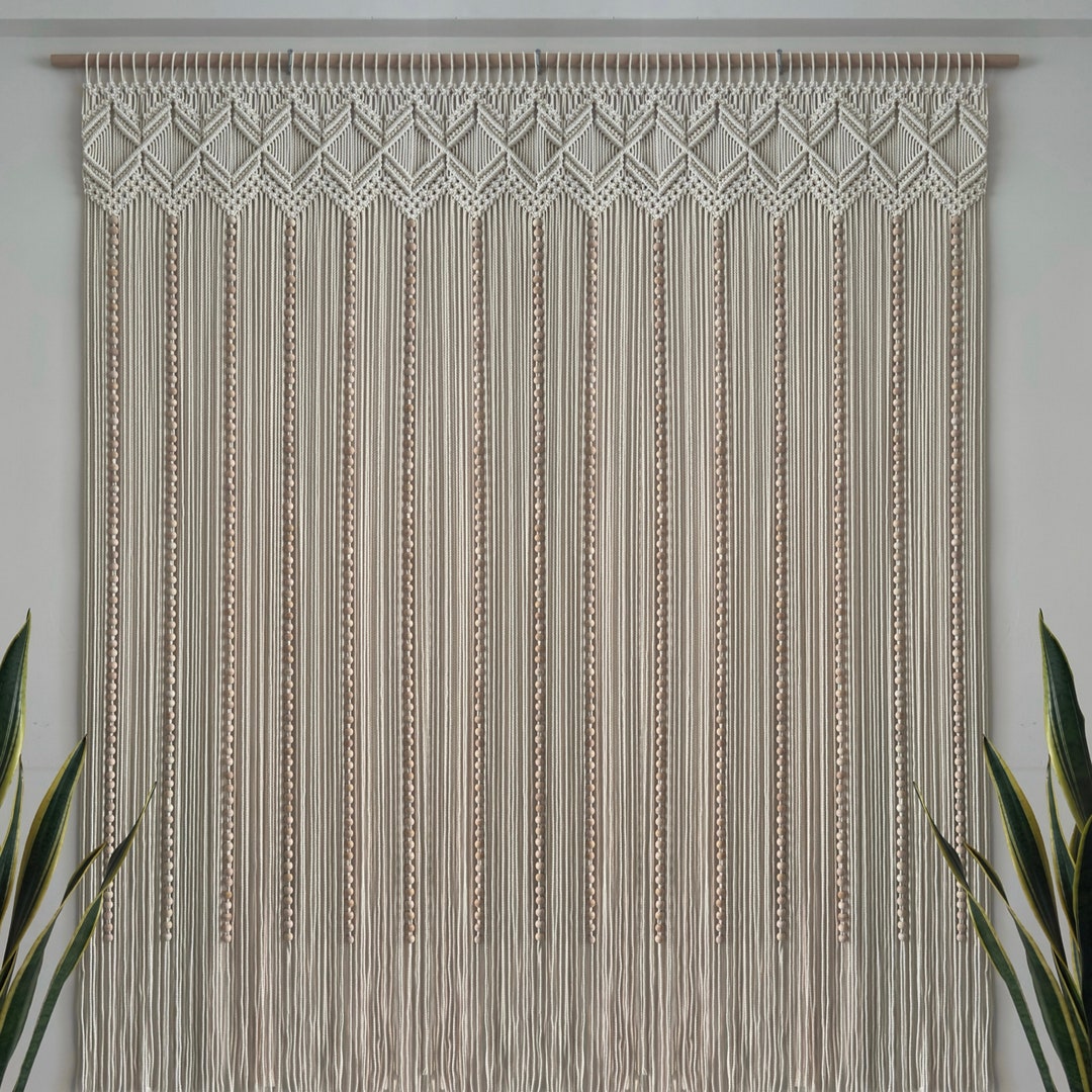 Handmade Wooden Bead Macrame Curtain: Bohemian Window Decor - Etsy