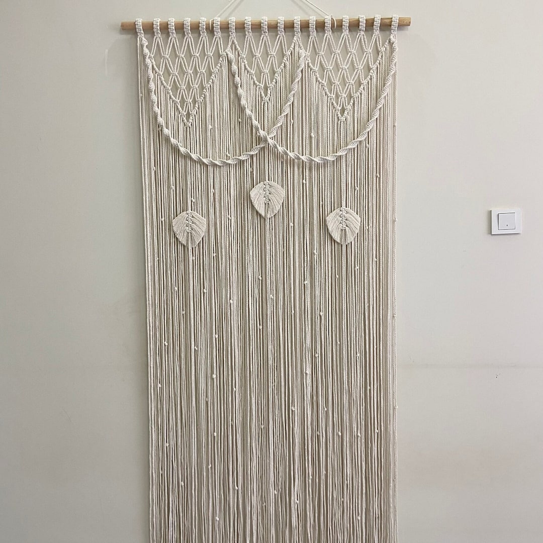 Leafy Macrame Curtain, Macrame Door Hanging, Macrame Window Curtain ...