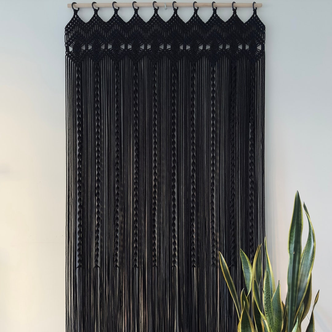 Handcrafted Black Macrame Curtain: Boho Chic Window or Door Decor - Etsy