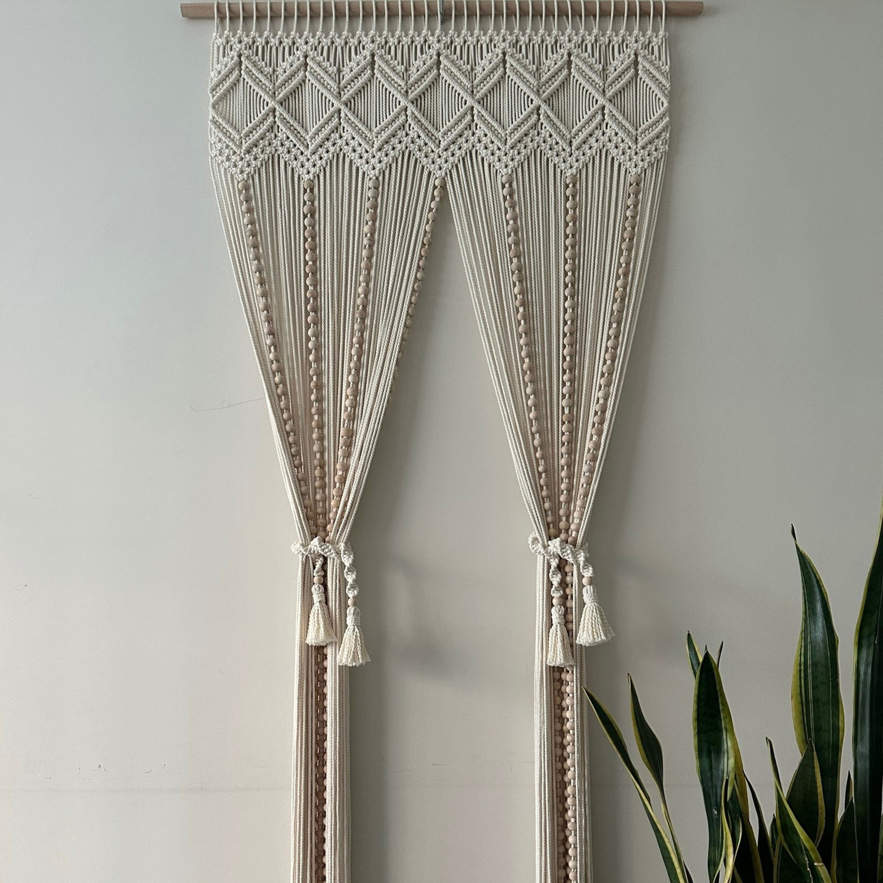 Handmade Wooden Bead Macrame Curtain: Bohemian Window Decor - Etsy