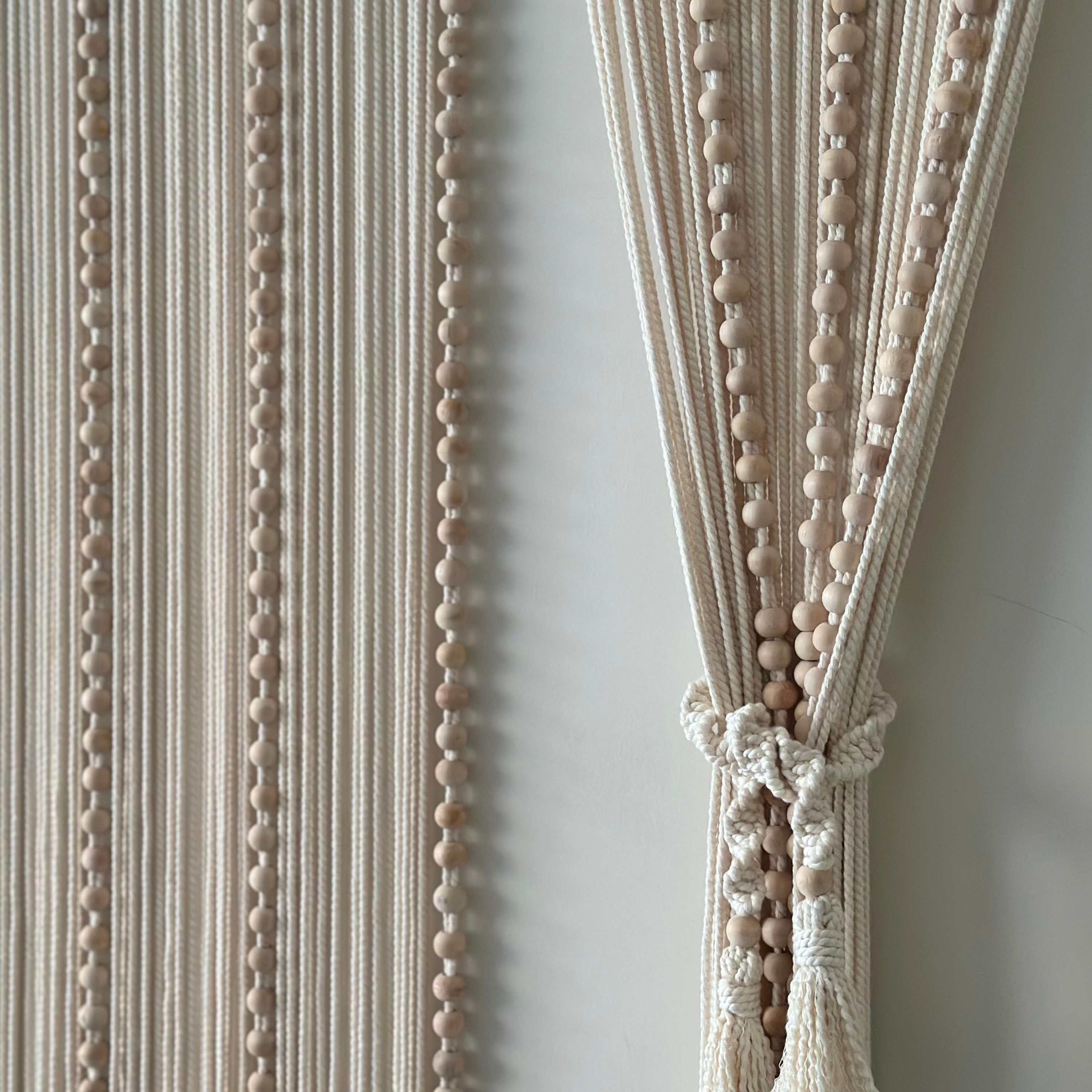 Handmade Wooden Bead Macrame Curtain: Bohemian Window Decor - Etsy